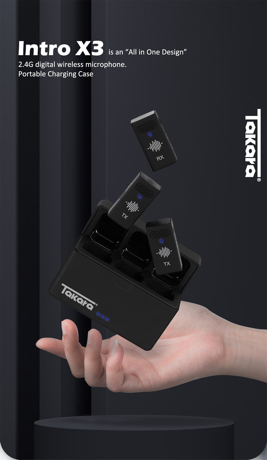 TAKARA Intro X3 2,4GHz Digital Wireless Microphone with Charging Case and Two Transmitter – Visimoda